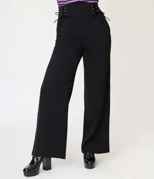 Unique Vintage Lace Up High Waist Trousers
