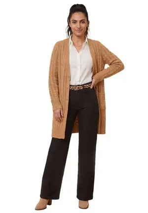 JESSICA LONDON Cable Button Front Cardigan Soft Camel