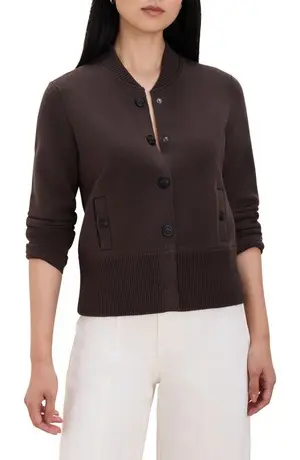 NIC+ZOE Cotton Blend Milano Knit Bomber Jacket - Java