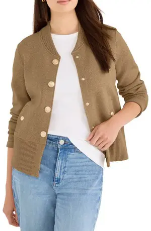 NIC+ZOE Cotton Blend Milano Knit Bomber Jacket - Oak
