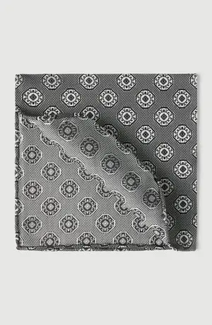 Brunello Cucinelli Silk Pocket Square With Medallion Design - Anthracite