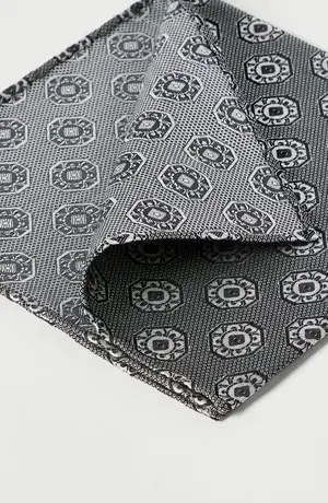 Brunello Cucinelli Silk Pocket Square With Medallion Design - Anthracite