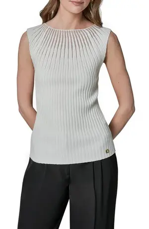 Donna Karan New York Ribbed Sleeveless Sweater Cream