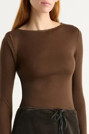 Modern Citizen Lana Tencel-wool Semi-sheer Tee - Espresso