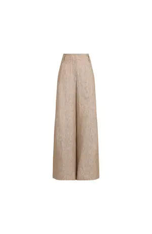 Brunello Cucinelli Linen Denim Pleated A-line Trousers With Monili