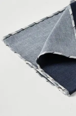Brunello Cucinelli Silk Pocket Square With Striped Border - Navy Blue