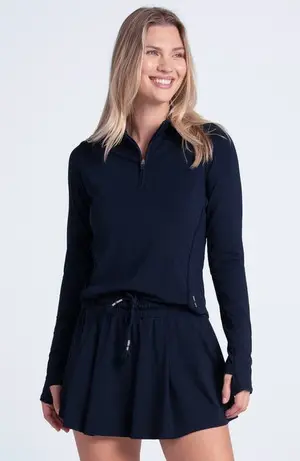 Lucky In Love Womens' Pima 1/4 Zip Top - Navy