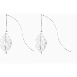 BEARFRUIT JEWELRY Abigail Earrings Dainty Leaf Drop Statement - Silver