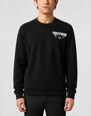 Philipp Plein Fleece Round Neck Sweatshirt Greatness - Black