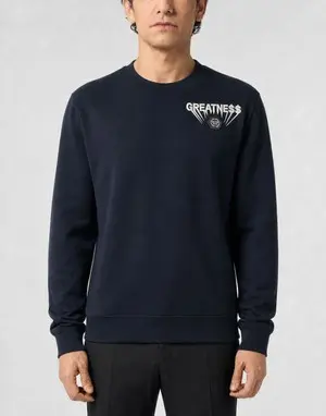 Philipp Plein Fleece Round Neck Sweatshirt Greatness - Navy