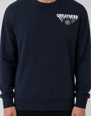 Philipp Plein Fleece Round Neck Sweatshirt Greatness - Navy