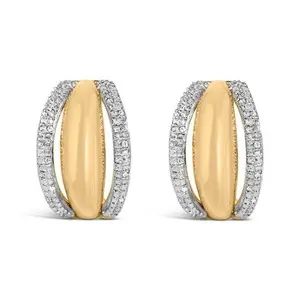 HAUS OF BRILLIANCE Gold Vermeil 1/10 Cttw Diamond Bold Half Hoop Earring - Silver