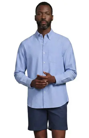 LANDS' END Long Sleeve Classic Fit Sail Rigger Oxford Shirt - Blue