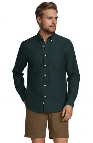 LANDS' END Long Sleeve Sail Rigger Oxford Embroidered Shirt Green Gables