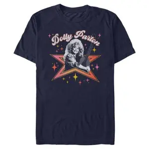 DOLLY PARTON Distressed Bright Star Short Sleeve T-shirt - Navy Blue