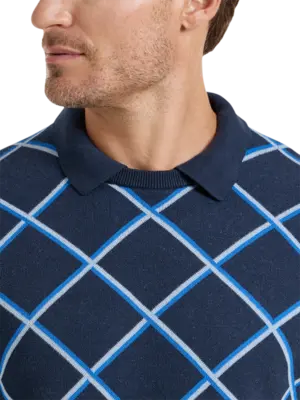 PAUL FREDRICK Cotton Crewneck Polo - Navy