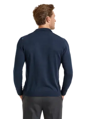 PAUL FREDRICK Cotton Crewneck Polo - Navy
