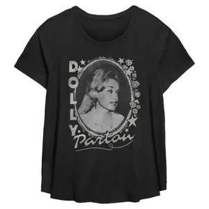 DOLLY PARTON Distressed Stars Portrait Short Sleeve T-shirt - Black