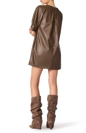 Steve Madden Sharleeen Puff Sleeve Faux Leather Shift Dress