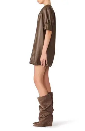 Steve Madden Sharleeen Puff Sleeve Faux Leather Shift Dress