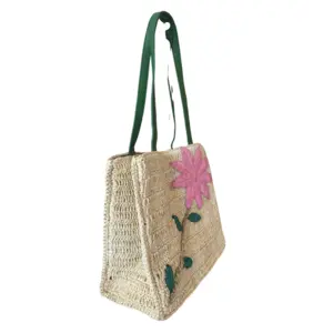 SARAH STEWART Cornelia Raffia And Leather Handwoven Shoulder Tote