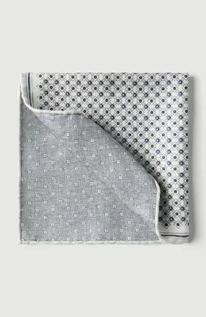 Brunello Cucinelli Silk Geometric Pattern Pocket Square - Avio Blue