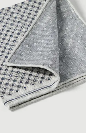Brunello Cucinelli Silk Geometric Pattern Pocket Square - Avio Blue