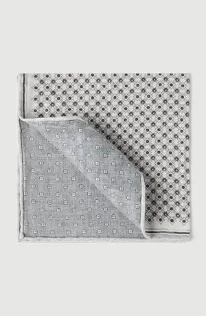 Brunello Cucinelli Silk Geometric Pattern Pocket Square Light Grey