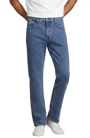 LANDS' END Stretch Comfort Waist Classic Straight Fit Jean - Medium Stonewash