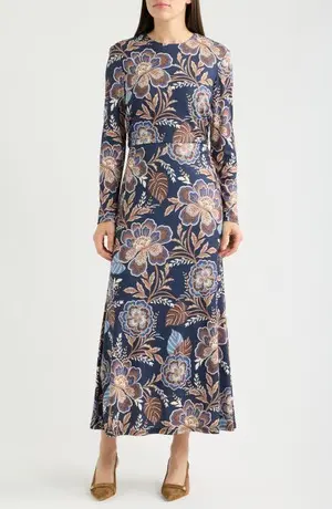 Julia Jordan Floral Long Sleeve Velvet Midi Dress