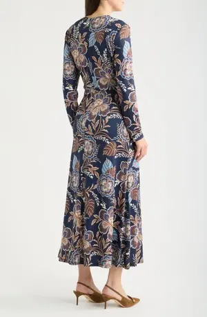Julia Jordan Floral Long Sleeve Velvet Midi Dress