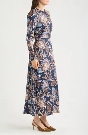 Julia Jordan Floral Long Sleeve Velvet Midi Dress