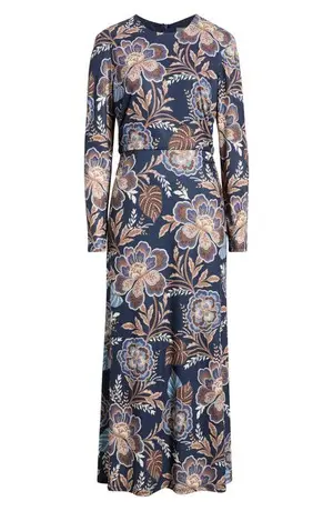 Julia Jordan Floral Long Sleeve Velvet Midi Dress