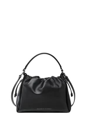Brunello Cucinelli Mellow Small Bucket Bag In Soft Leather With Monili - Black