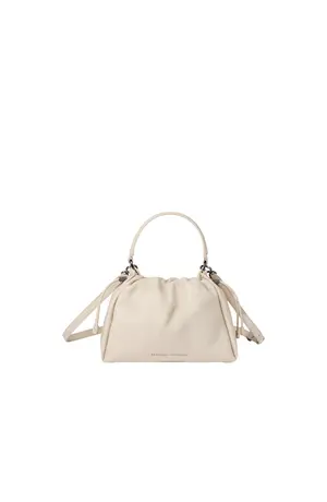 Brunello Cucinelli Mellow Small Bucket Bag In Soft Leather With Monili - Ivory