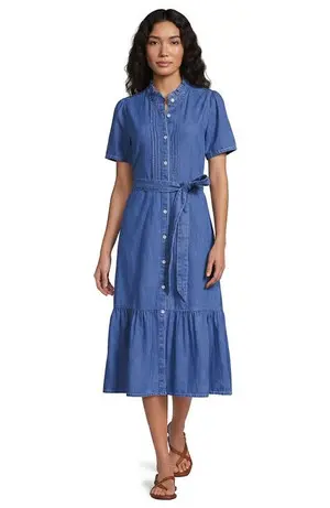 LANDS' END Light Weight Denim Tiered Midi Dress