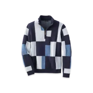 PAUL FREDRICK Wool Mockneck Sweater - Navy Multi