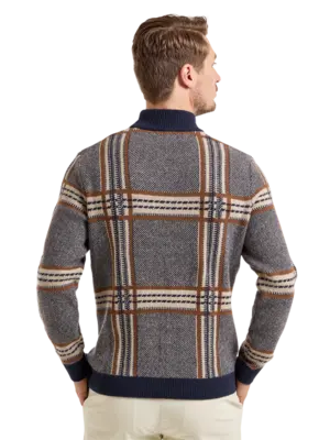 PAUL FREDRICK Wool Mockneck Sweater - Navy/brown