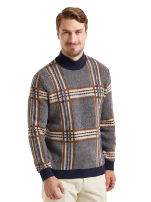 PAUL FREDRICK Wool Mockneck Sweater - Navy/brown