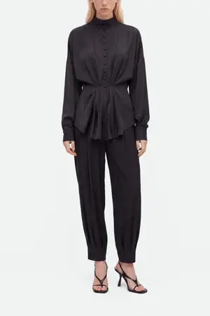 NOCTURNE Tie Detail Stand Collar Shirt Black