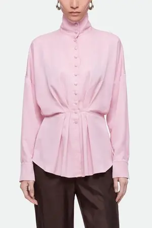 NOCTURNE Tie Detail Stand Collar Shirt - Grey