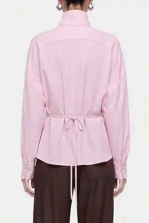 NOCTURNE Tie Detail Stand Collar Shirt - Grey