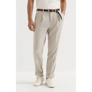 Brunello Cucinelli Striped Cashmere And Silk Diagonal Flannel Trousers With Pince