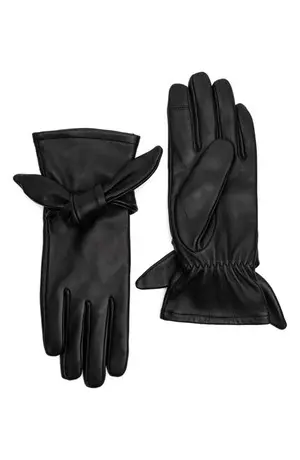 FRANCES VALENTINE Bow Leather Gloves - Black