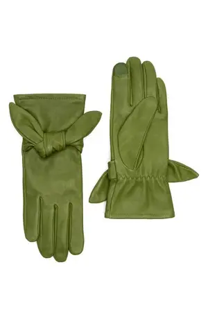 FRANCES VALENTINE Bow Leather Gloves Green