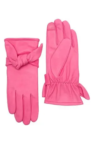 FRANCES VALENTINE Bow Leather Gloves Pink