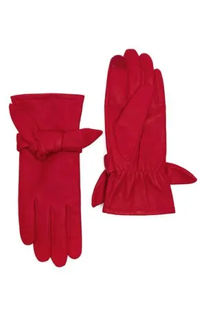FRANCES VALENTINE Bow Leather Gloves Red
