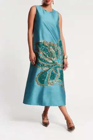 FRANCES VALENTINE Alice Midi Dress Fringed Tulip