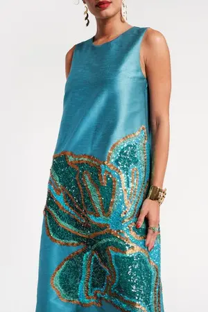 FRANCES VALENTINE Alice Midi Dress Fringed Tulip