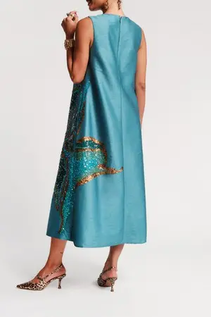 FRANCES VALENTINE Alice Midi Dress Fringed Tulip